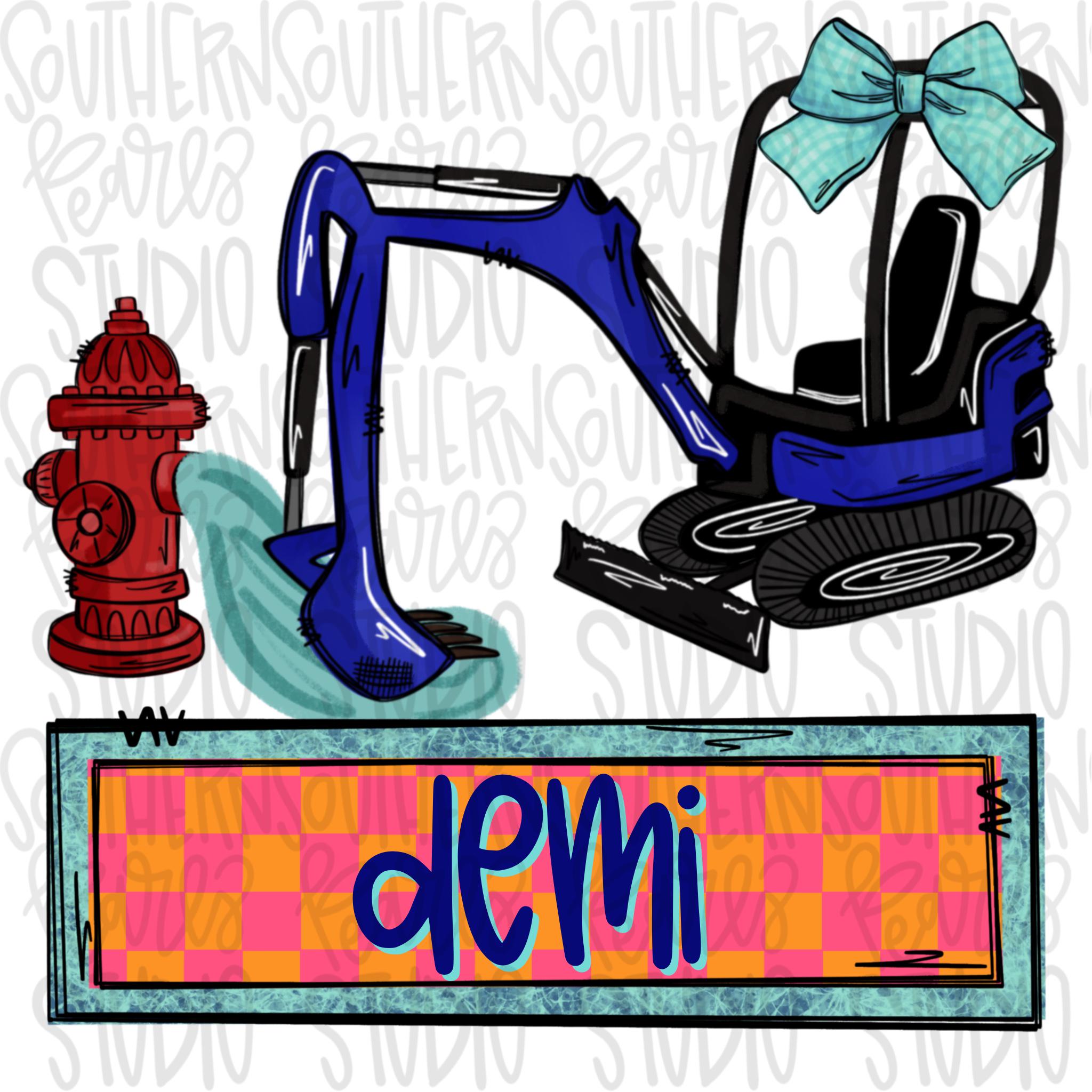 Water authority excavator design with bow and name plate royal pink or ...
