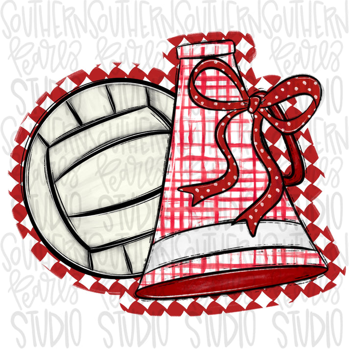 Volleyball and megaphone with bow | Red and white | Go Team | PNG | Su ...