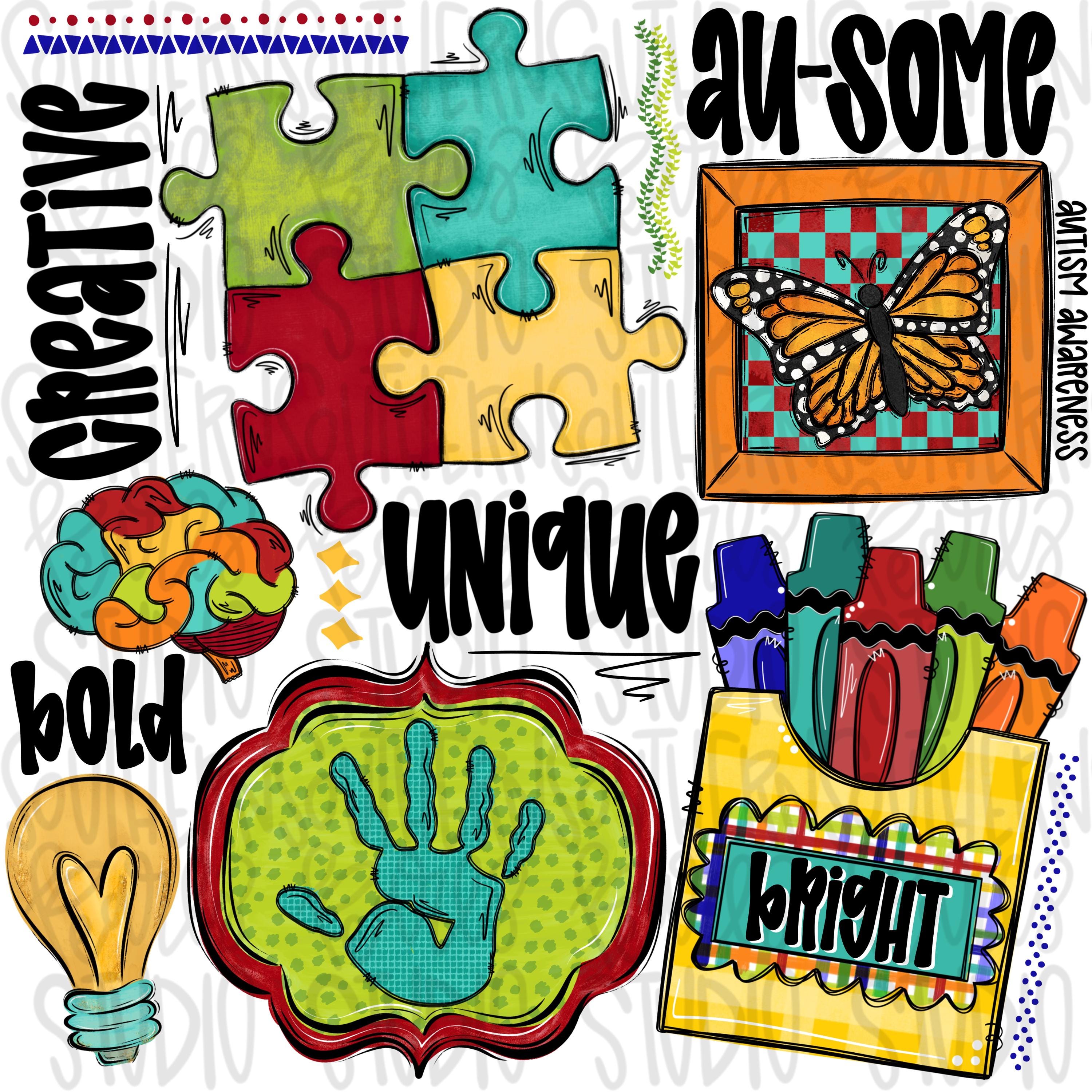 Autism collage | puzzle pieces, brain, colors butterfly | awareness ...